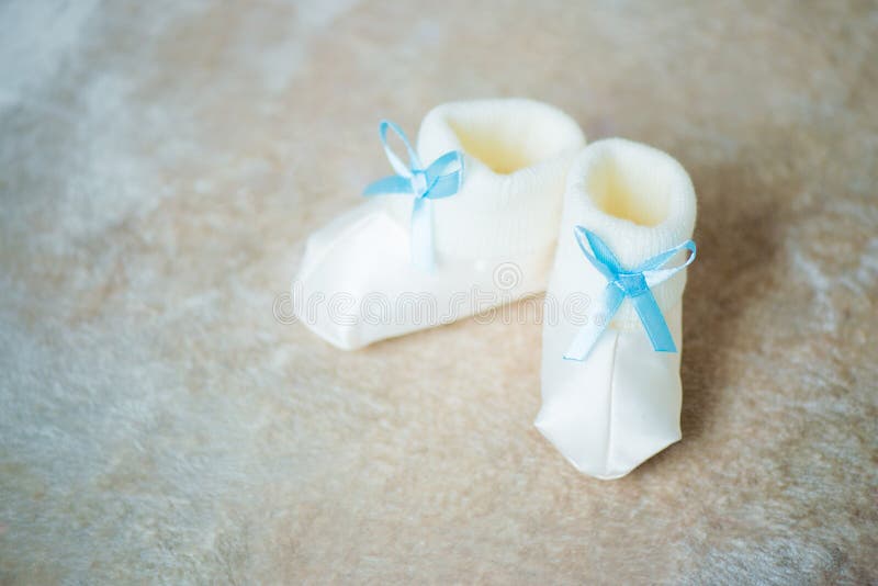 Baby Booties with Blue Ribbons. Waiting for the Boy. Stock Image ...