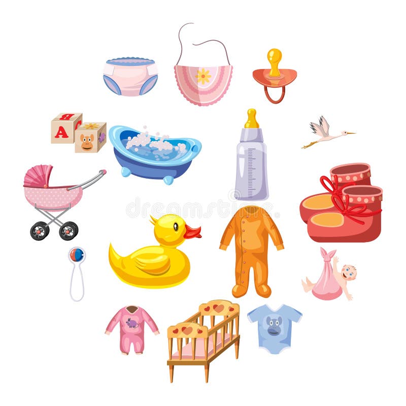 Baby Born Icons Set, Cartoon Style Stock Vector - Illustration of ...