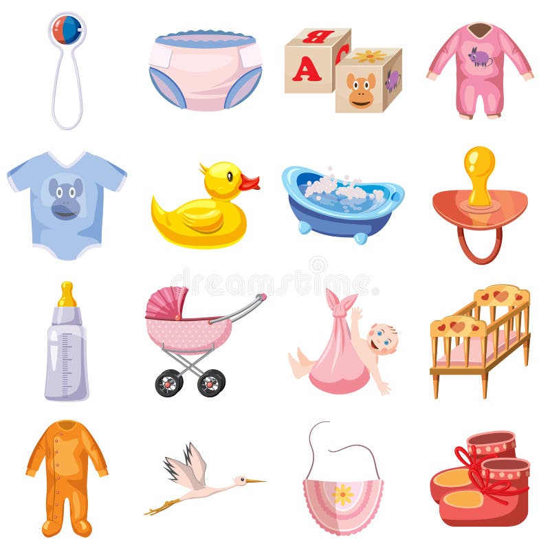 Baby Born Icons Set, Cartoon Style Stock Vector - Illustration of bath ...