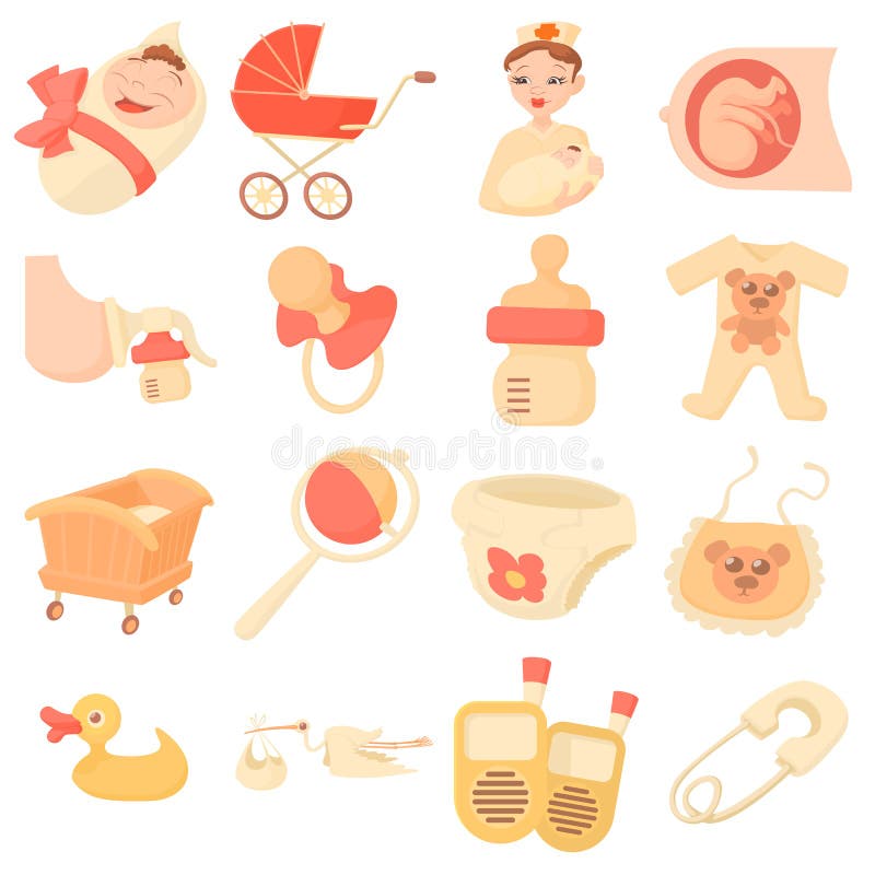 Baby Born Icons Set, Cartoon Outline Style Stock Vector - Illustration ...