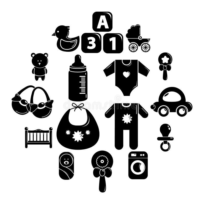 Baby Born Icons Set, Simple Style Stock Vector - Illustration of cute ...