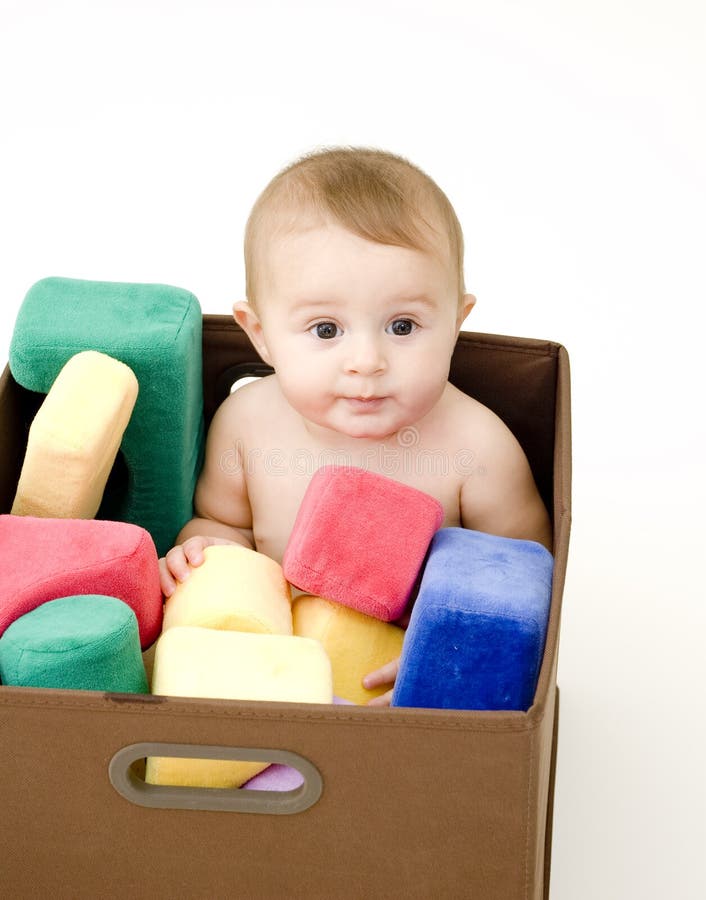 Baby in Box of Toys stock photo. Image of infant, girl - 21341914