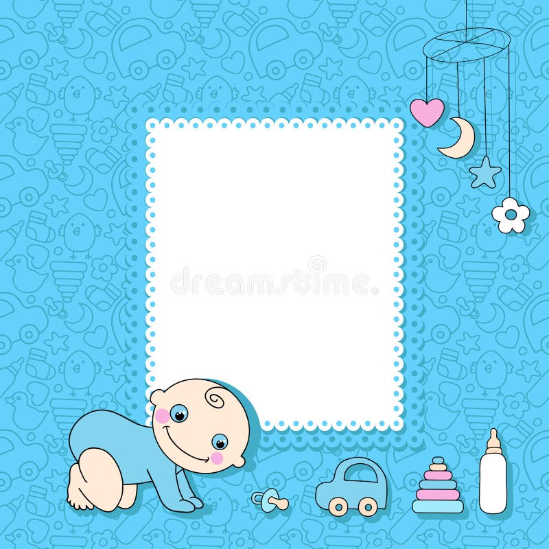 Baby Boy Arrival Card Border Stock Vector - Illustration of face ...