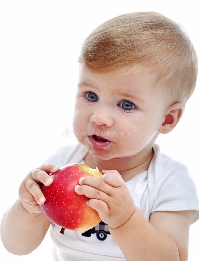 Baby boy with apple stock image. Image of hand, eating - 45655559