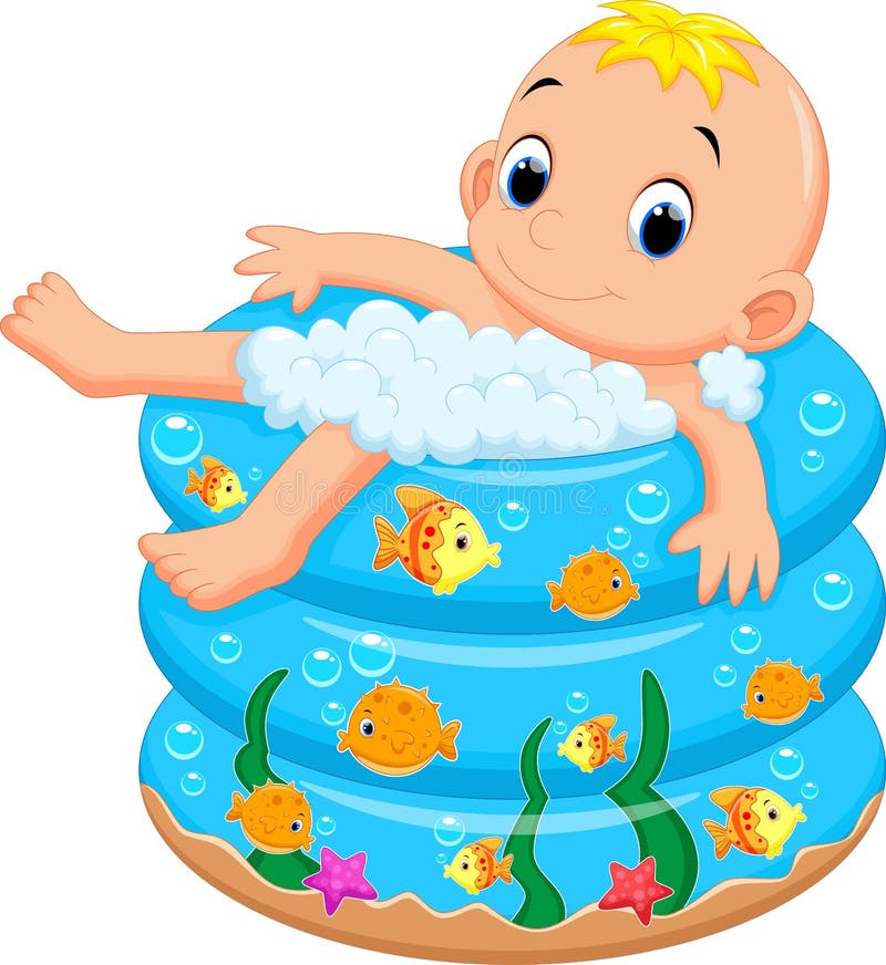 Baby Boy Bath in a Bathtub with Lot of Soap Stock Illustration ...
