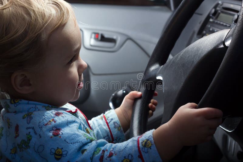Baby Boy Behind the Steering Wheel Stock Image - Image of driving ...