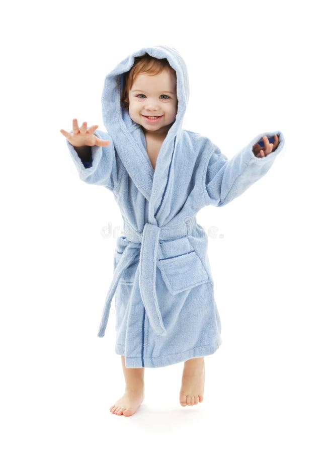 Baby boy in blue robe stock image. Image of caucasian - 12937243