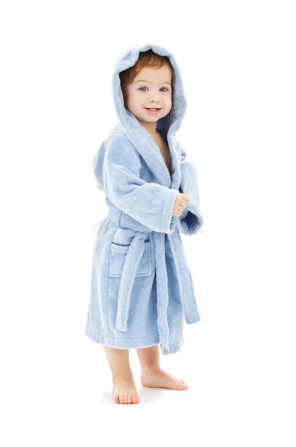 Baby boy in blue robe stock photo. Image of eyed, clean - 41510376