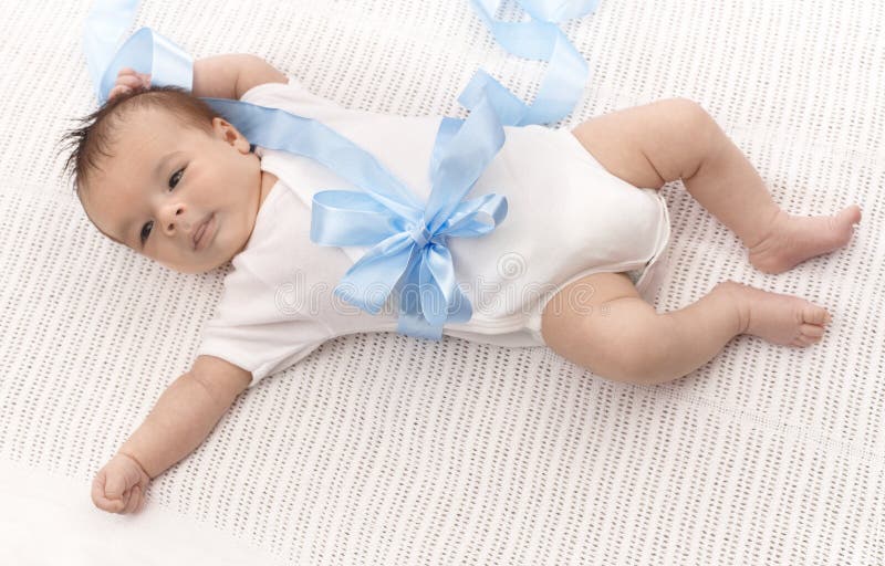 Baby Boy Bodysuit Blue Ribbon Stock Photos - Free & Royalty-Free Stock ...