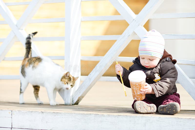 Baby boy and cat stock image. Image of childhood, cute - 41867167