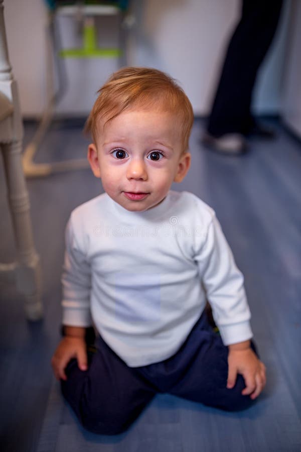 Adorable Crawling Baby Boy Under a Table Stock Photo - Image of learns ...