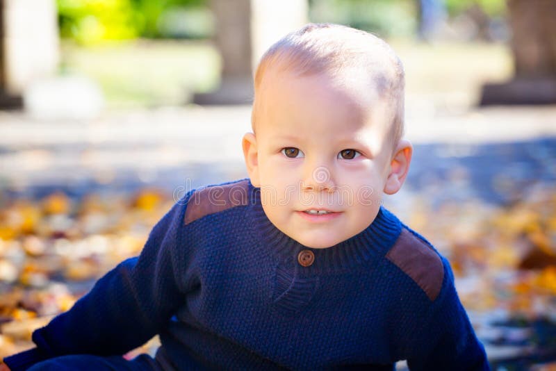 Baby boy in the fall stock image. Image of people, baby - 62875787