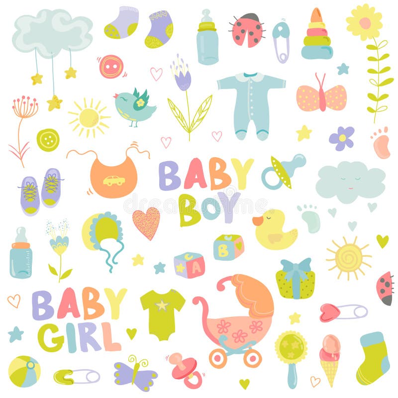Baby Boy or Girl Design Elements Stock Vector - Illustration of ...