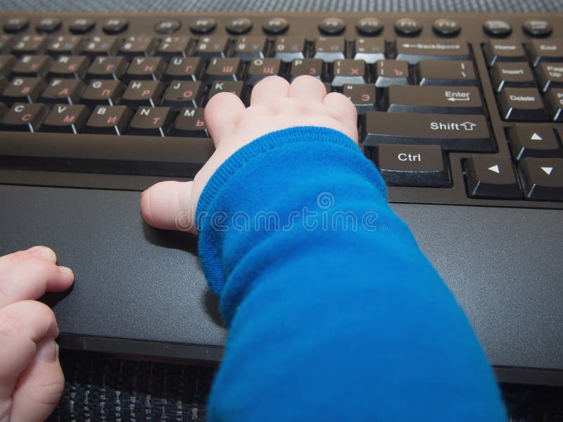 Baby Boy Hands on the Computer Keyboard Stock Photo - Image of hand ...