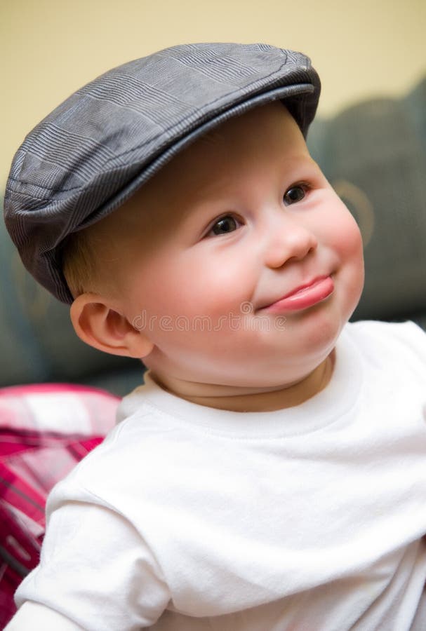 Cute Baby Wearing A Flat Cap — Person, Looking At Camera Stock Photo ...