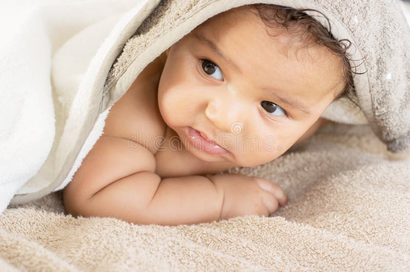 Baby Boy Hiding Under Covers Stock Photo - Image of ethnicity, infant ...
