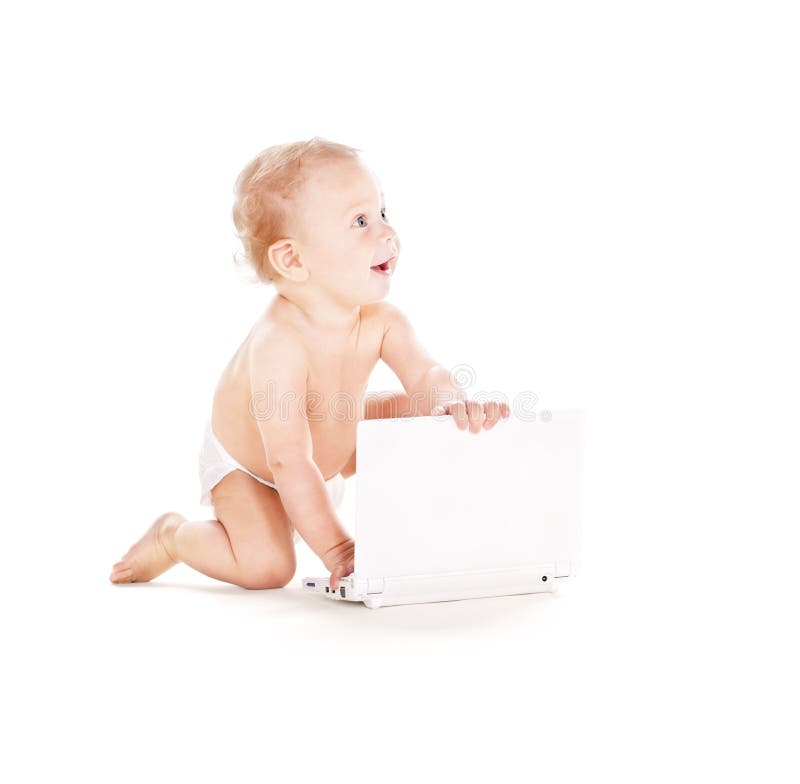Baby Boy with Laptop Computer Stock Image - Image of little, human ...