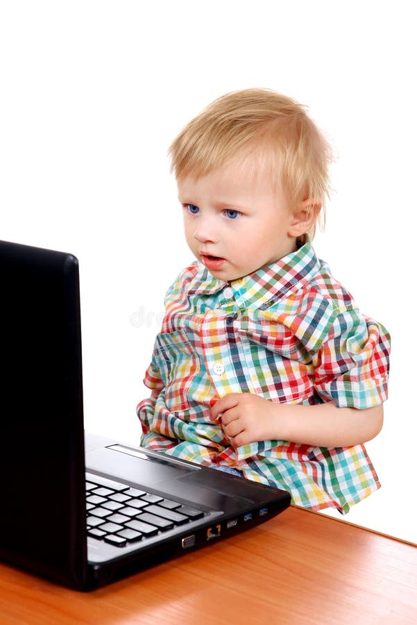 Baby Boy with Laptop stock photo. Image of male, looking - 45367532