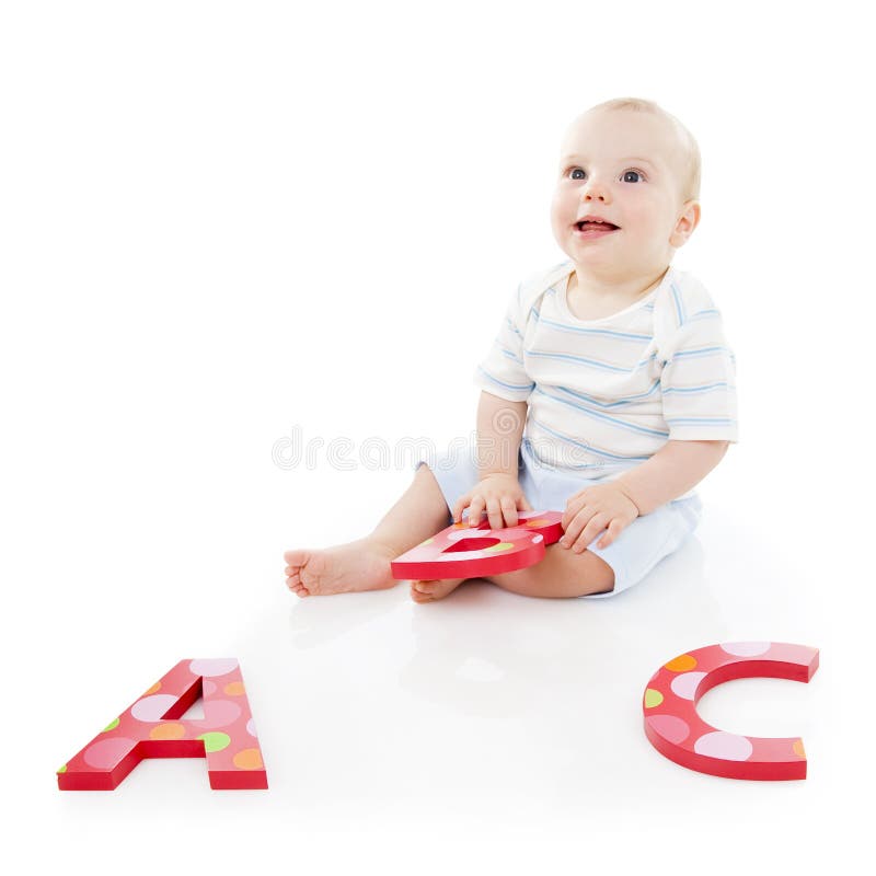 Baby boy: learning stock image. Image of white, front - 24066741