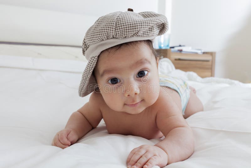 Baby Boy Lying on His Front Stock Image - Image of people, toddler ...