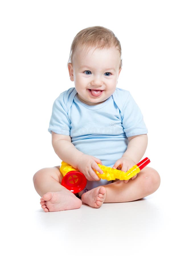 Baby Boy Playing Musical Toy Stock Photo - Image of studio, performer ...