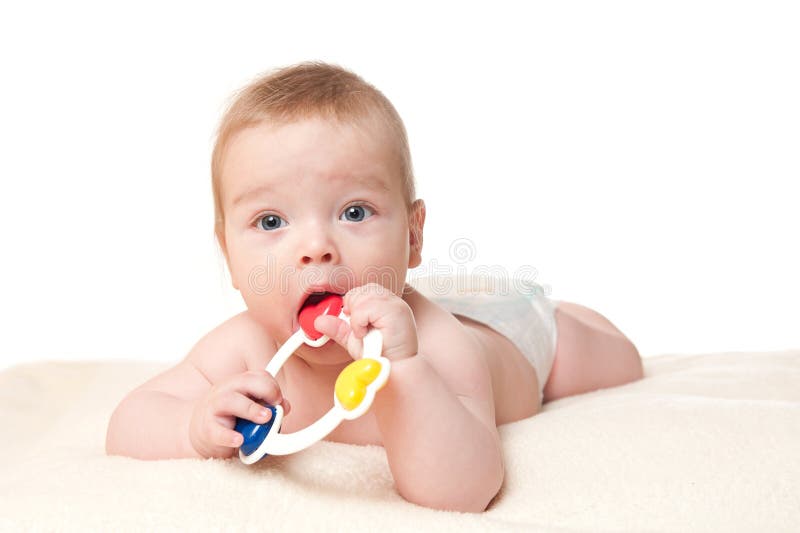 Baby Boy Playing with a Rattle Stock Image - Image of healthy ...