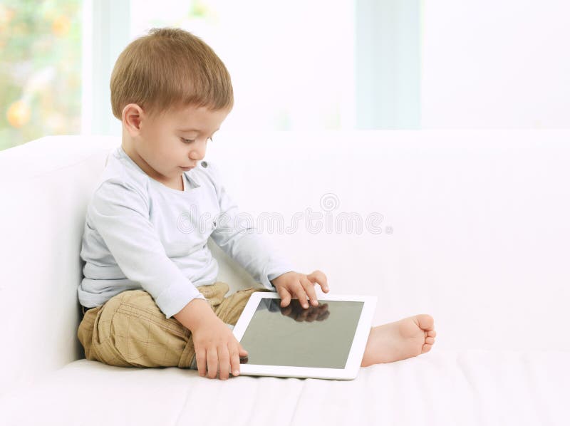 Baby Boy Playing with Tablet Stock Image - Image of book, carefree ...