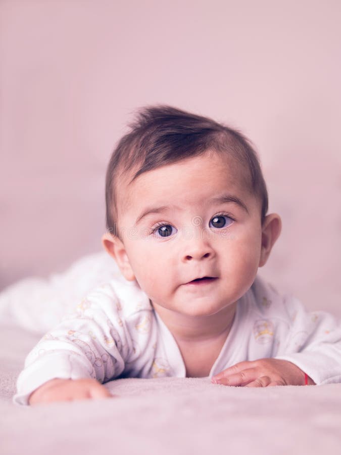 Giggling Baby Up on Knees of Adult Stock Image - Image of laughing ...