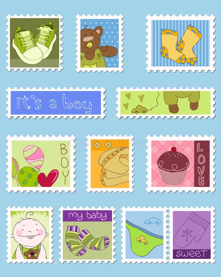 Baby boy postage stamps stock vector. Illustration of card - 18980175