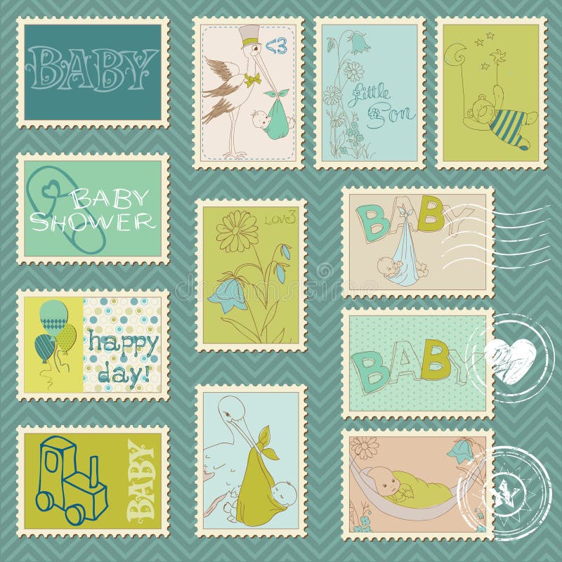 Sweet Postage Stamps Vector Set Stock Vector - Illustration of ...