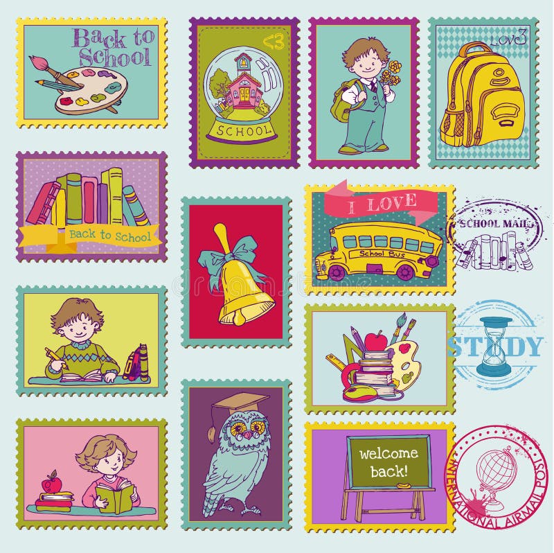 Sweet Postage Stamps Vector Set Stock Vector - Illustration of ...