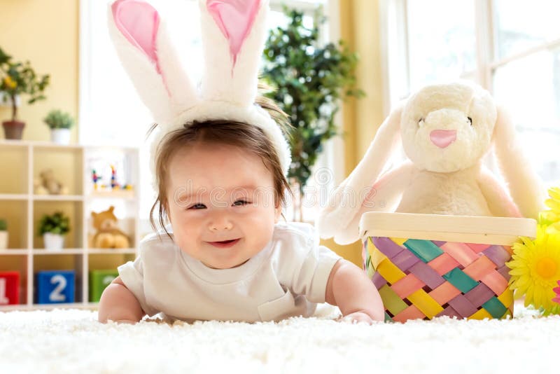 Baby Boy with a Rabbit Celebrating Easter Stock Photo - Image of indoor ...