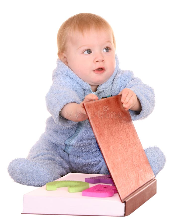 Baby Boy Read Big Red Book. Stock Image - Image of month, tribal: 7975649