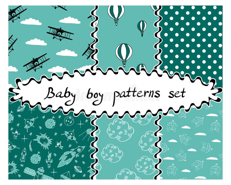 Baby Boy Seamless Patterns Set Stock Vector - Illustration of doodle ...