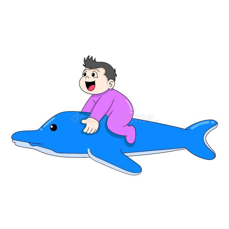 Baby Boy is Sitting Playing Riding a Dolphin Stock Vector ...