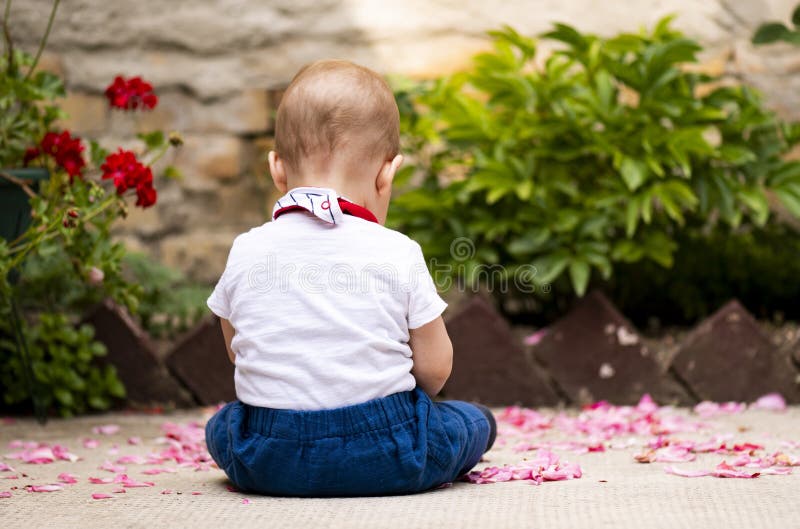The baby boy is sitting stock photo. Image of garden - 137871126