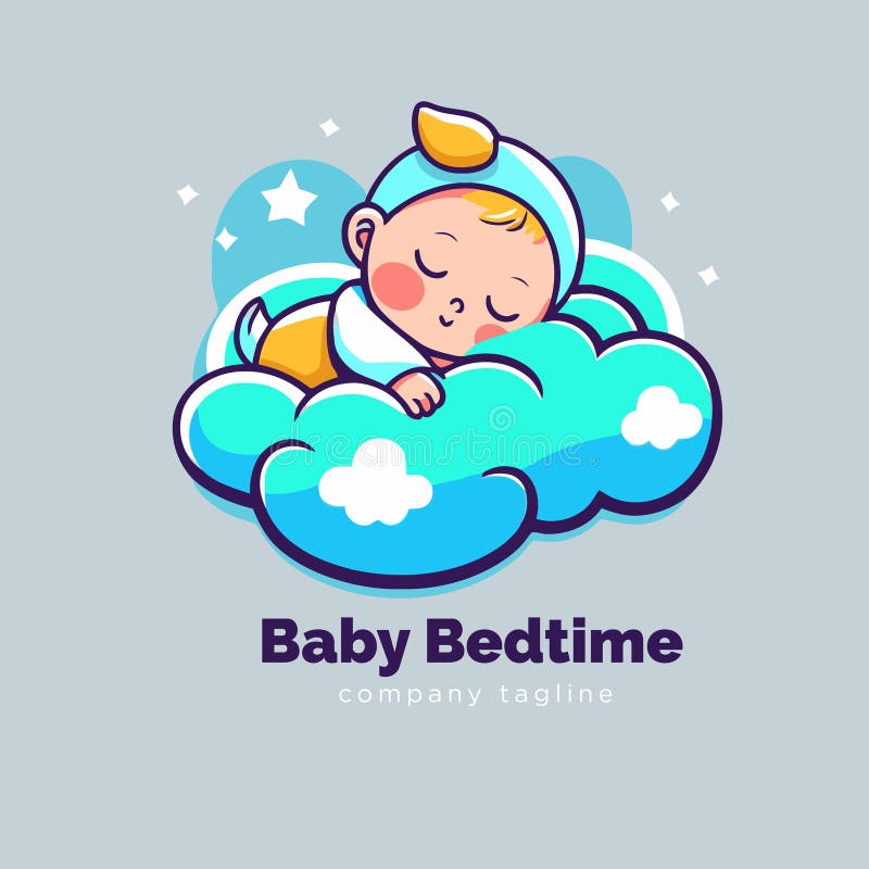Baby Boy Sleeping on a Cloud. Cute Cartoon Vector Illustration Stock ...