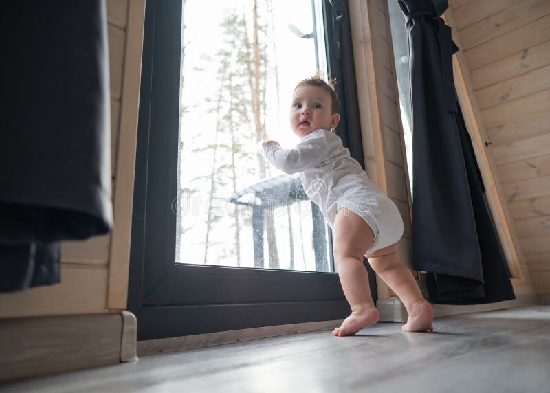 Cute Little Boy Standing on All Fours on the Floor. Stock Photo - Image ...