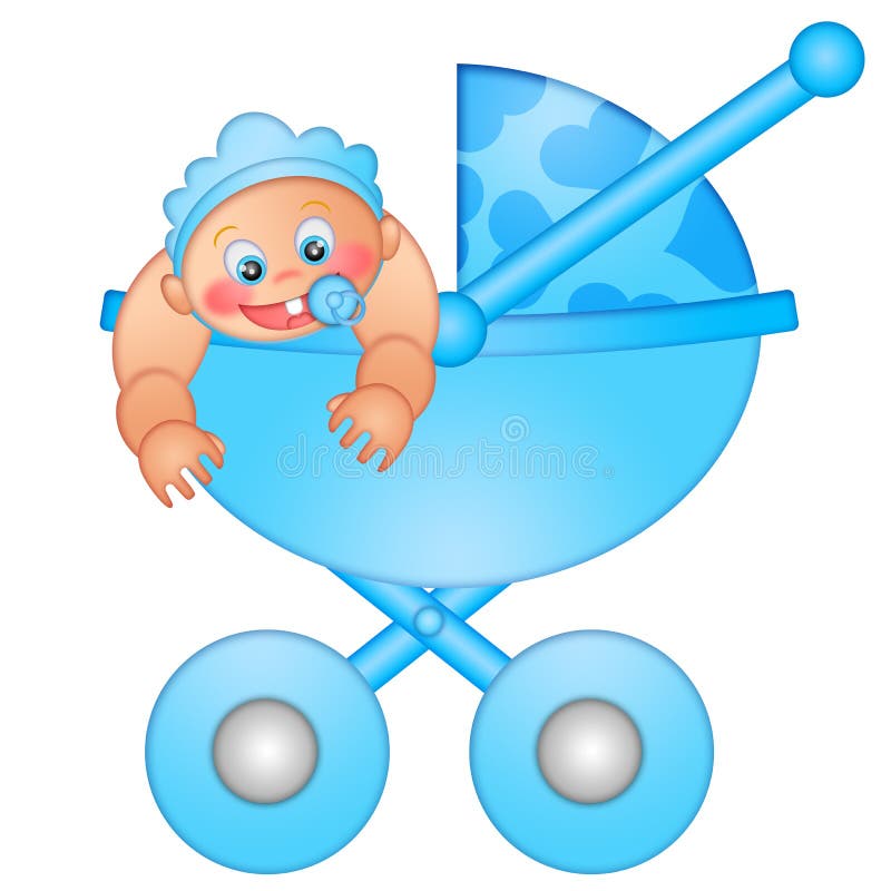 Baby Boy in Stroller Illustration Stock Illustration - Illustration of ...