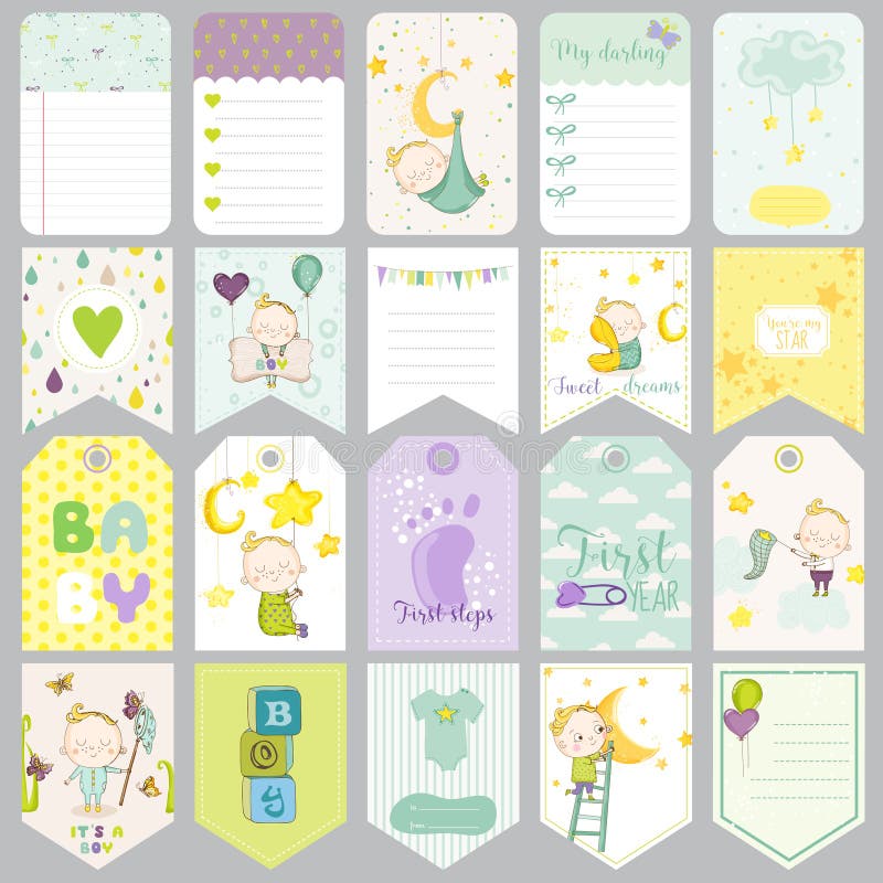 Baby Boy Tags. Baby Banners. Scrapbook Labels Stock Vector ...