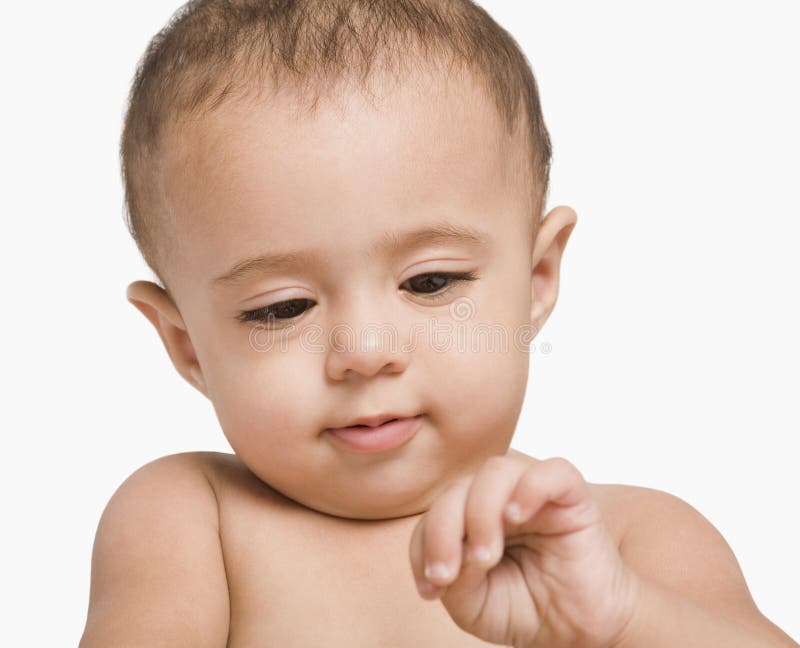 Baby boy thinking stock image. Image of hand, innocence - 36256571