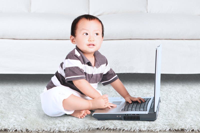 Baby Boy Typing on a Laptop Stock Image - Image of technology ...