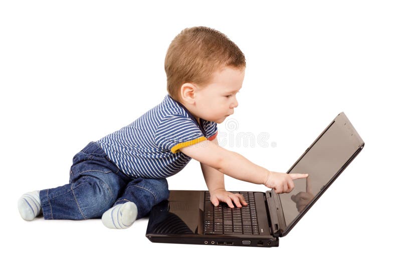 Baby boy using laptop stock image. Image of happiness - 48157243