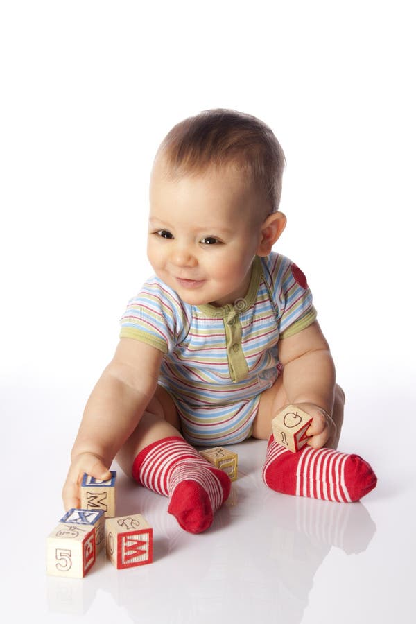 Baby Boy with Wooden Blocks Stock Photo - Image of children, hair: 22712594