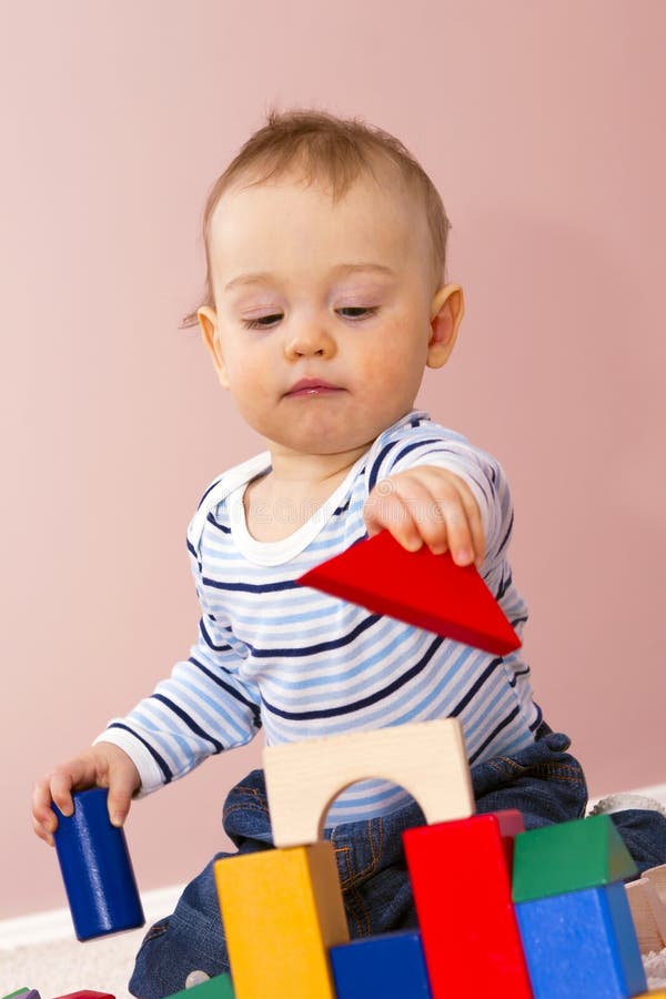 Baby Boys Building Creative Play Dice. Stock Photo - Image of activity ...