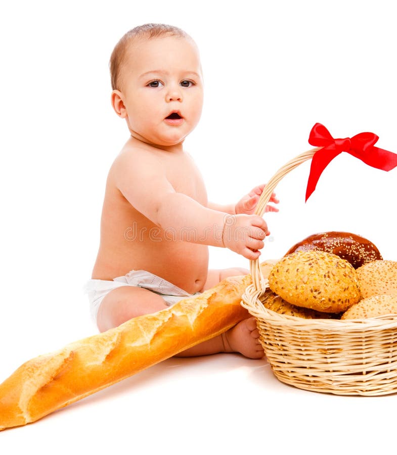Basket with Bread in a Wheat Field Stock Photo - Image of countryside ...
