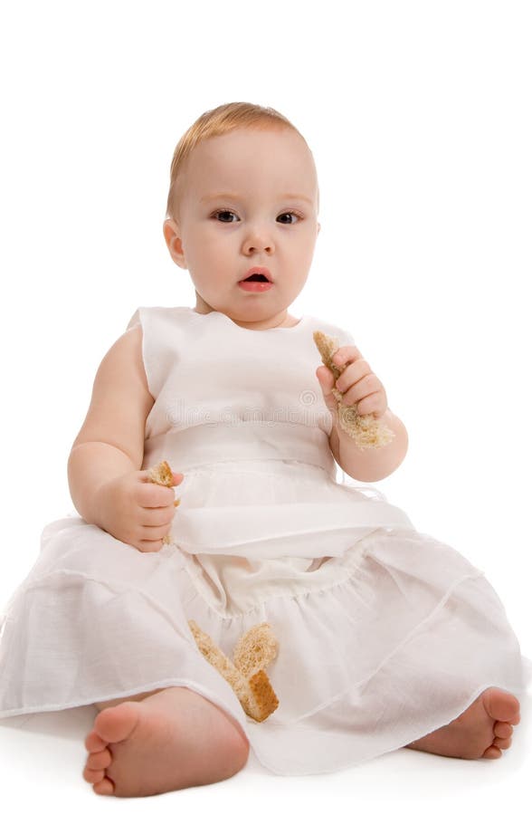 Baby with bread stock image. Image of food, attractive - 18022649