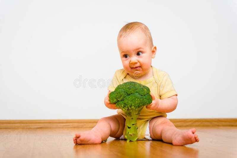 Baby with Broccoli - I Do Not Like it Stock Photo - Image of sitting ...