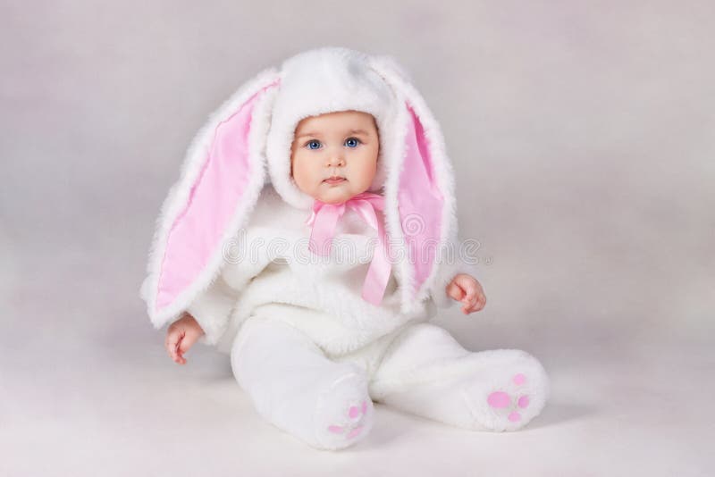 Baby in bunny costume stock image. Image of cute, look - 35980173