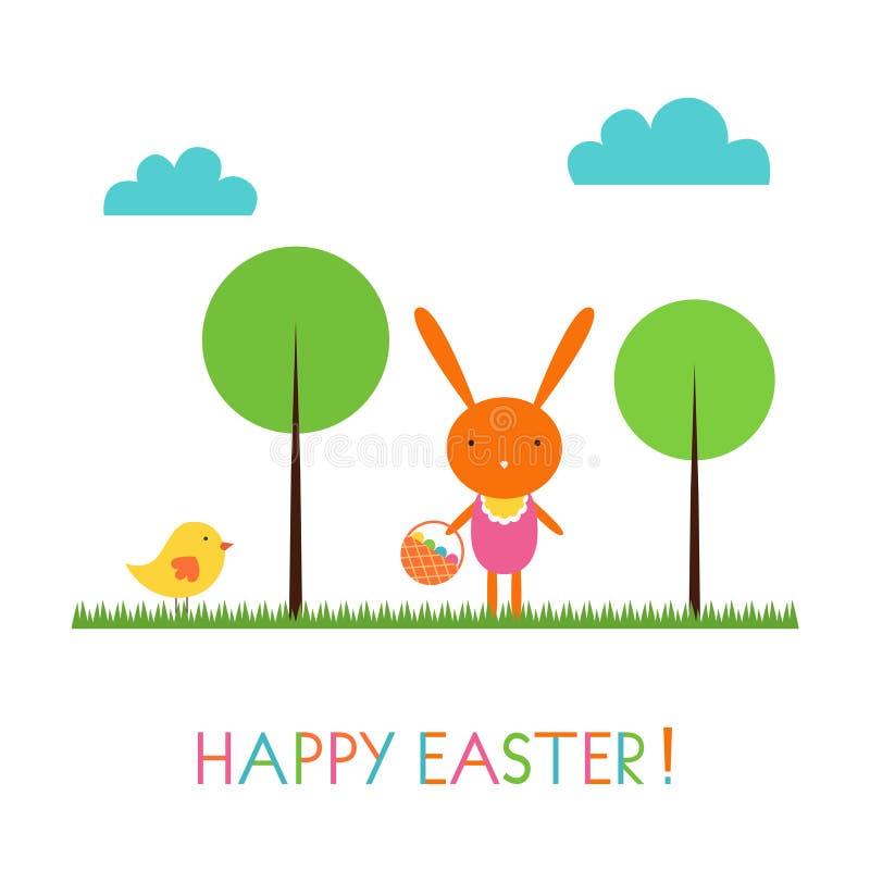 Bunny Rabbit & Chick with Easter Egg Stock Vector - Illustration of ...